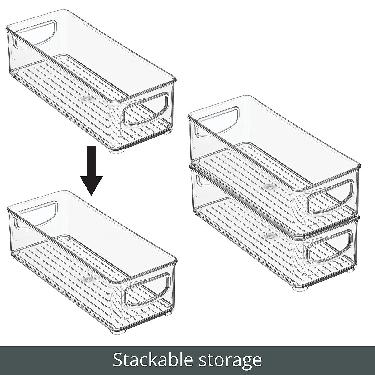 mDesign Plastic Stackable Small Organizing Bin Kitchen Pantry Cabinet, Refrigerator, Freezer Food Organization Storage Bins with Handles, Drawer Container Organizer for Yogurt, Pouches, 4 Pack - Clear