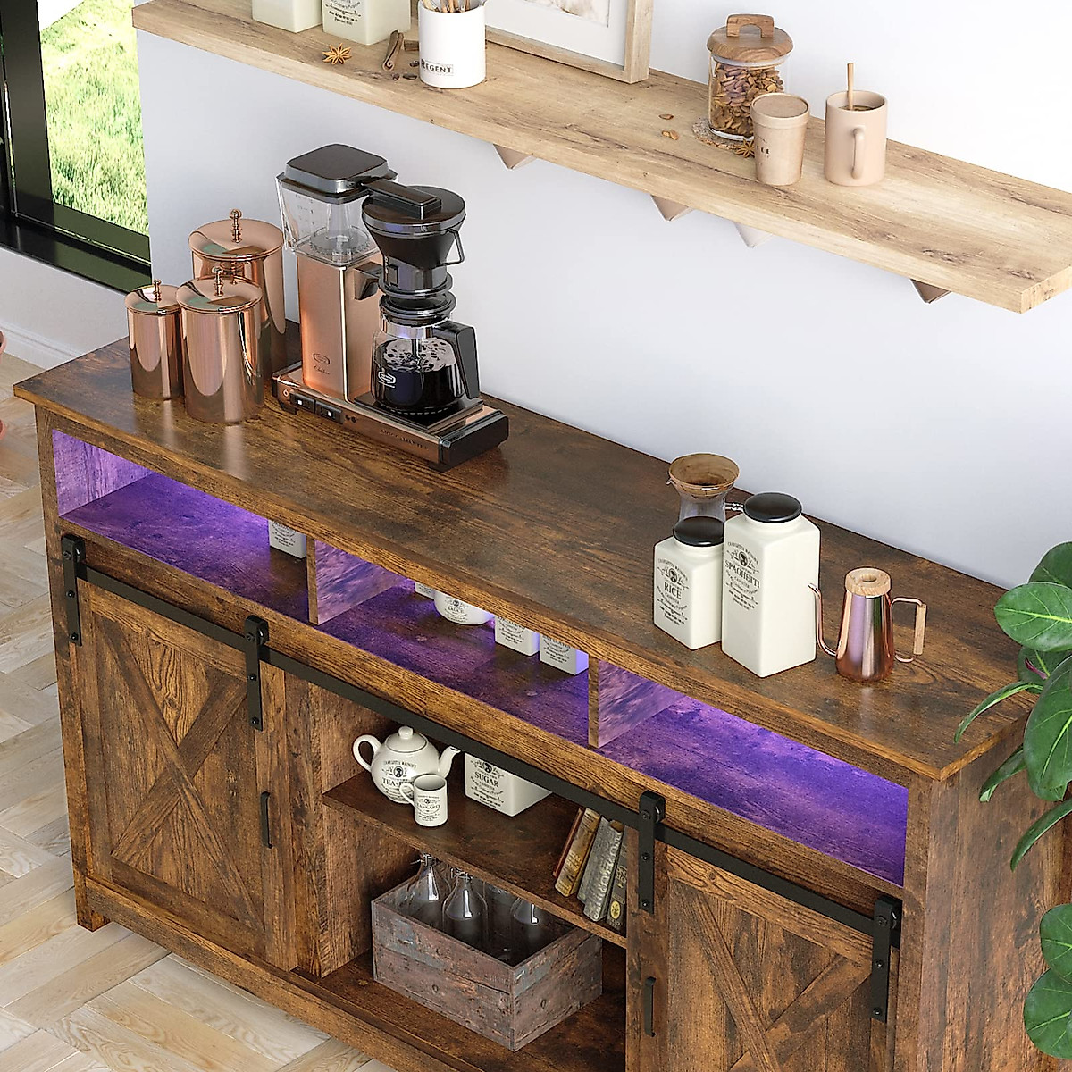 Bolonbi Farmhouse TV Stand for 65 inch TVs, Rustic Entertainment Center Cabinet with Power Outlets (Rustic Brown)