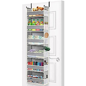 roomtalk Over The Door Hanging Organizer 6-Shelves for Baby Nursery and Bathroom, Door Organizer Hanging with 2 Large Metal Hooks and 12 Pockets for Children Bedroom, Over The Door Storage, Grey