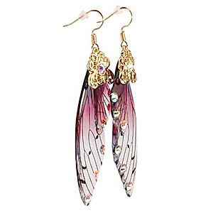 Iumer Imitation Cicada Wing Dangle Earring Hook Women Vintage Minimalist Party Wedding Long Drop Earring,red