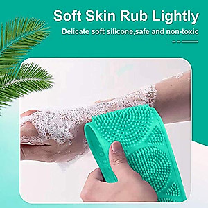 Silicone Body Scrubber,Bath Body Brush for Shower,Exfoliating Dual Side Scrubby Buddy,New Version 2020 Easy to Clean Long Hygienic Washer for Men and Women,Deep Cleaning Massage Scrubbers (Green)