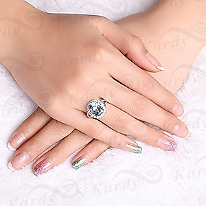 Fashion Natural Blue Aquamarine Gemstone Real Diamond Solid 14K White Gold for Women Lady Wedding Engagement Band Ring Set