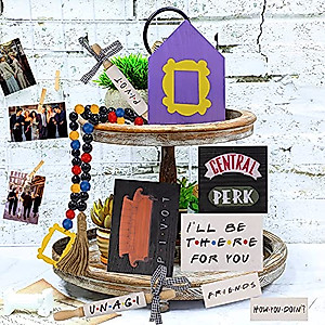 9 Pieces Friends Tiered Tray Decor Set Friends TV Show Gift Wooden Rustic Modern Decor Items Friends TV Show Merchandise Friends Theme Mini Wooden Signs for Kitchen Table Decoration