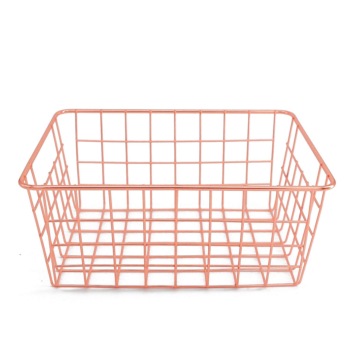 Metal Wire Storage Basket with Handles for Kitchen Food Pantry Papers Home Office Desk Basket Bathroom Laundry Room Basket Bedroom Bed Room, Rose Gold