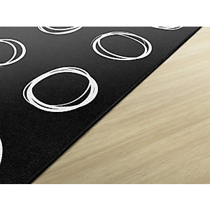 Flagship Carpets Circle Sampler Abstract Educational Area Rug for Kids Room or Childrens Classroom Carpet, Playroom or Home Learning, 6' x 8'4", Black