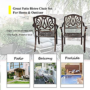USSerenaY 2 Piece Cast Aluminum Bistro Chair Set Outdoor Bistro Patio Furniture Sets (2 Chairs Set-Flower)