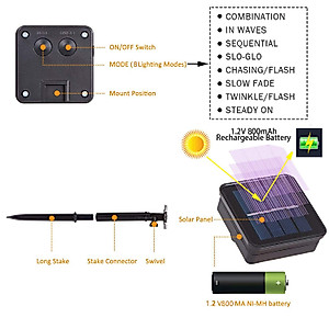 WINBOOM Solar String Lights,100LED Solar Powered Fairy Lights 32.8FT 8 Modes Waterproof Copper Wire Solar Decorative Lights Indoor Outdoor for Garden Yard Xmas Party Wedding Decorations(Warm White)