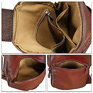 LRTO Genuine Leather Small Sling Bag for Women Crossbody Purse Handmade Hiking Daypack Retro Shoulder Backpack Vintage Chest Bags (Red)