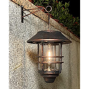 Solar Lanterns Outdoor Solar Lights Waterproof Solar Outdoor Light Hanging, Metal Heavy Glass & Stainless Outdoor Solar Wall Lantern ,for Fence Porch 2 Pack