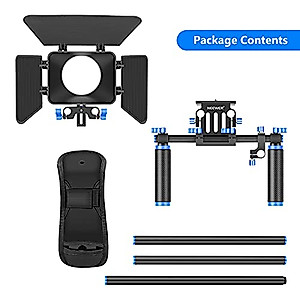 NEEWER Camera Shoulder Rig, Video Film Making System Kit for DSLR Camera and Camcorder with Shoulder Mount, 15mm Rod, Handgrip and Matte Box, Compatible with Canon Nikon Sony DSLR Cameras (Blue)