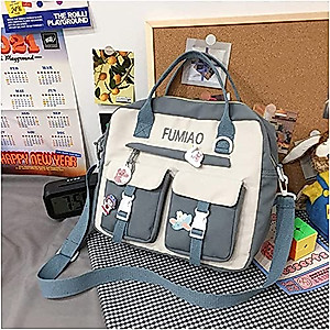 ZHHUIZ 3 in 1 Kawaii School Backpack with Pins, Cute Crossbody Rucksack School Bag for Girls Teen, Lovely Bookbag Shoulders Bag (Green), 12.2x3.1x10.2 inch