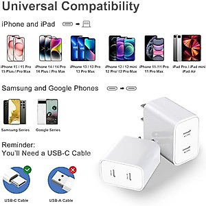 USB C Charging Block Fast Charger, 2Pack PD Dual USB C Port Fast Charger Block, Type-C Charging Plug Power Adapter Compatible with iPhone 15/15 Plus/15 Pro Max/14/13/12/11/XS/XR/X,iPad and More