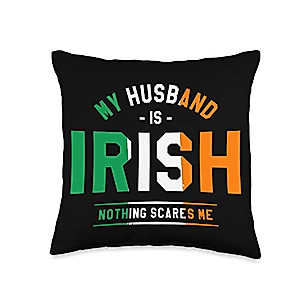 St. Patrick's Day Gifts Saint Patrick Wife My Husband is Irish Nothing Scares Me St. Patrick's Day Throw Pillow, 16x16, Multicolor