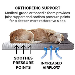 Furhaven Orthopedic Dog Bed for Medium/Small Dogs w/ Removable Bolsters & Washable Cover, For Dogs Up to 35 lbs - Plush & Velvet L Shaped Chaise - Platinum Gray, Medium