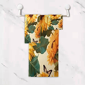 Flradish Sunflower Butterfly Towels 3 Pack Bath Towels for Bathroom Set Soft Cotton Highly Absorbent Lightweight & Quickdry Towel Set 1 Bath Towel,1 Hand Towel,1 Washclothe
