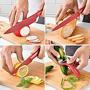 Maarten Kitchen Knives Set - 4 Piece Stainless Steel Chef Knife Set with Sheath - Boxed Knife Sets Gifts for Family (Red)