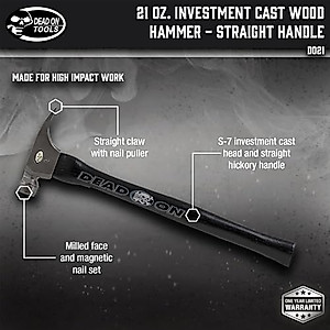 Dead On Tools - Investment Cast Wood Hammer, 18" Straight Hickory Handle, 21oz. (DO21)
