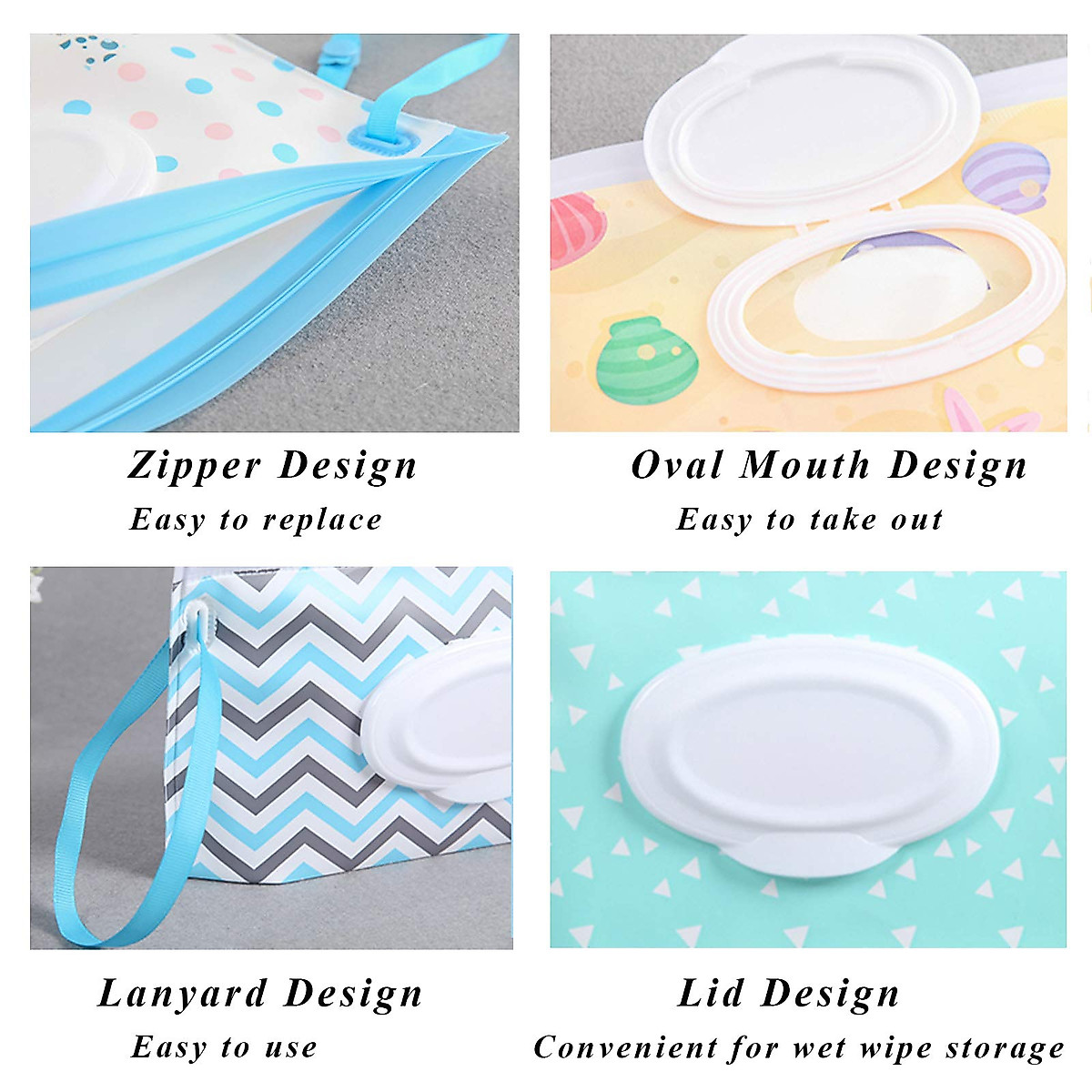 Baby Wipes Dispenser, 4 Pack Reusable Baby Wipe Holder Box, Refillable Baby Wipes Container Travel Wet Wipes Case with Reusable Wipes Pouch for Home