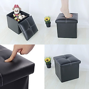NIENIE Folding Storage Faux Leather Ottoman,Footrest Stool Toy Box Chest with Memory Foam Seat for Room Small Rectangle Collapsible Bench Furniture,11.8"X11.8"X11.8",Black Pack of 1