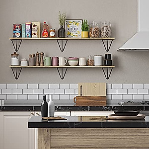 Wallniture Colmar 48" Rustic Floating Shelves for Living Room Decor, Wall Bookshelf, Floating Shelf for Kitchen, Wall Mounted Shelves for Office, Wall Shelves for Bedroom Decor, Burnt Set of 2