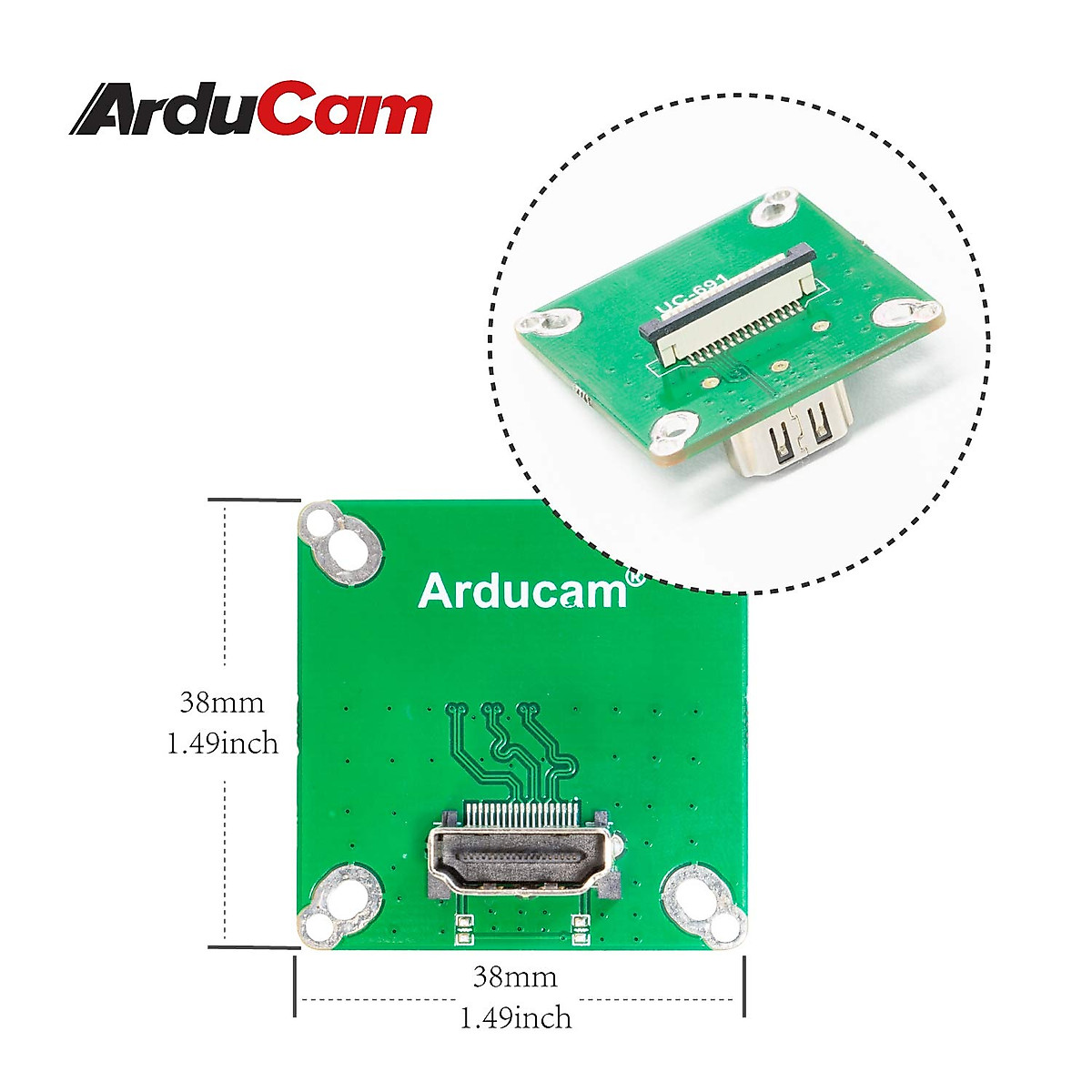Arducam CSI to HDMI Adapter Board for Raspberry Pi HQ Camera 12MP IMX477 Camera Module, HDMI Cable Extension Module with 15pin 60mm FPC Cables