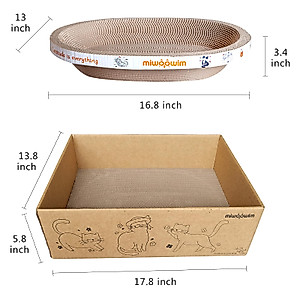 Miwoowim 4PCS 2 Cat Scratcher Bowl +1 Corrugated Scratch Pad with Box+ 1 Brush,Oval Shape Cat Scratcher Cardboard Bed, Cat Scratching Lounge Bed, Cute Round Cat Scratcher