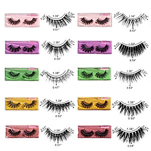 False Eyelashes Wispy 13 to15mm 3D Fluffy Eyelashes Wholesale - Pack 10 Pairs 10 Styles Mink Lashes Bulk -Lightweight Reusable Fake Mink Eyelashes -Natural Look Faux Lashes with Glitter Portable Box