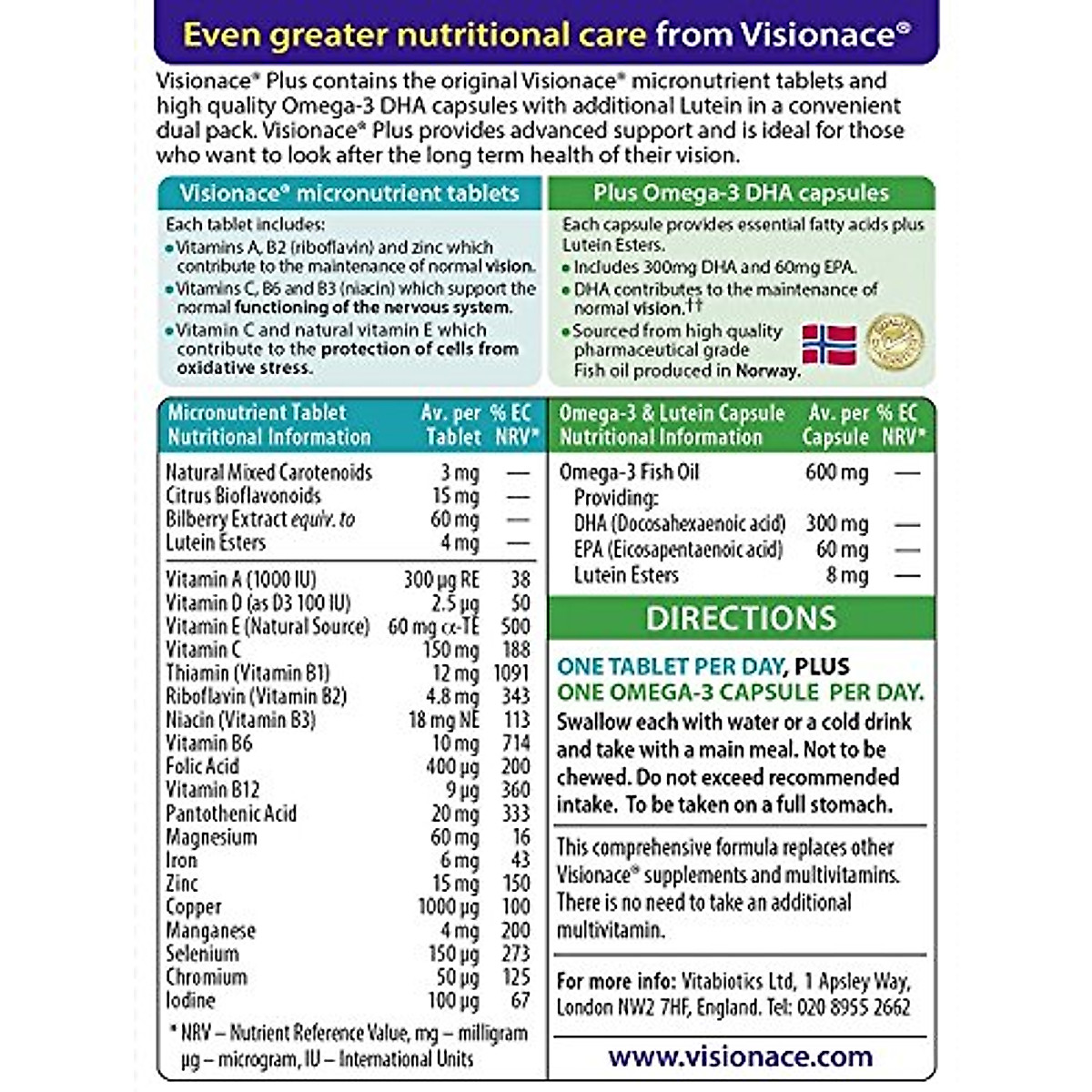 Vitabiotics Visionace Plus Dual Pack 2 X 28 Tablets