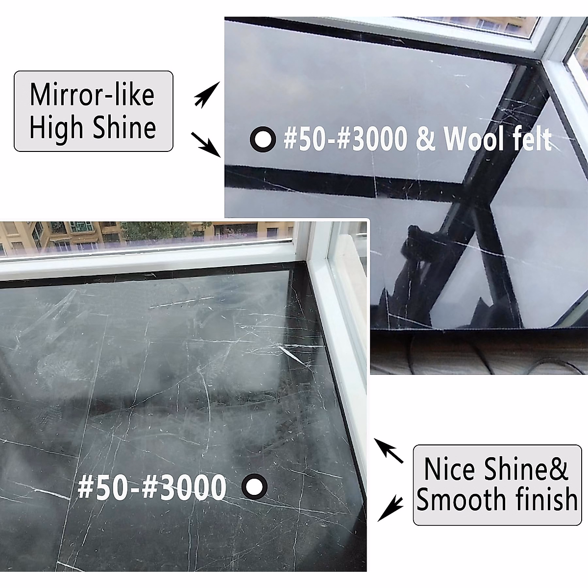 4 Inch Dry Diamond Polishing Pads, 11PCS Wet/Dry Granite Stone Buffing Pad Kit for Marble Concrete Countertop Quartz Tiles, 50-3000 Grit High Temperature Resistance Sand Pad for Drill Grinder Polisher