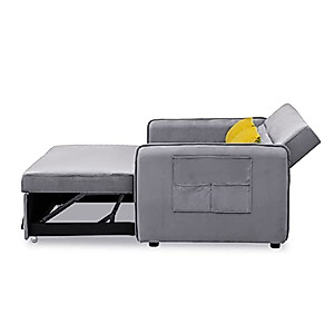 FANYE Grey Velvet Tufted Twin Size W/Pillows & Multi-Pockets, 54.3"