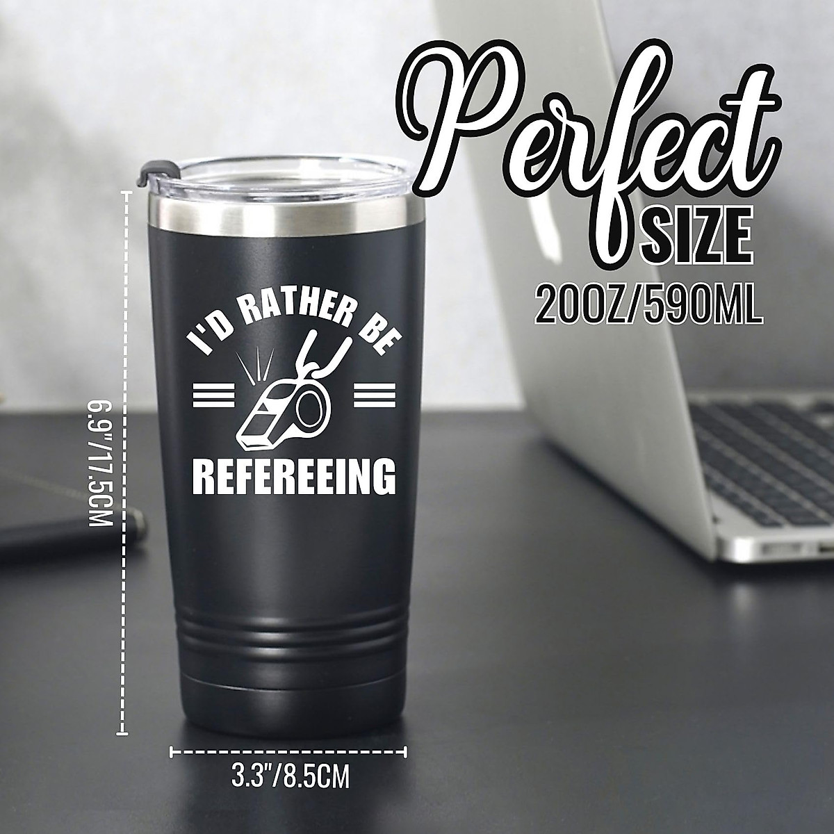 Onebttl Referee Gifts, Insulated 20oz Stainless Steel Travel Tumbler with Lid, Gift Box Included, I'd Rather be Refereeing