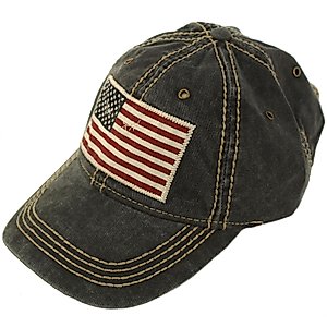 EPOCH Unisex Washed Cotton Vintage USA Flag Low Profile Summer Baseball Cap Hat Black (Black)
