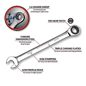 Performance Tool W30351 Professional Chrome Vanadium Metric 11mm Ratcheting Wrench