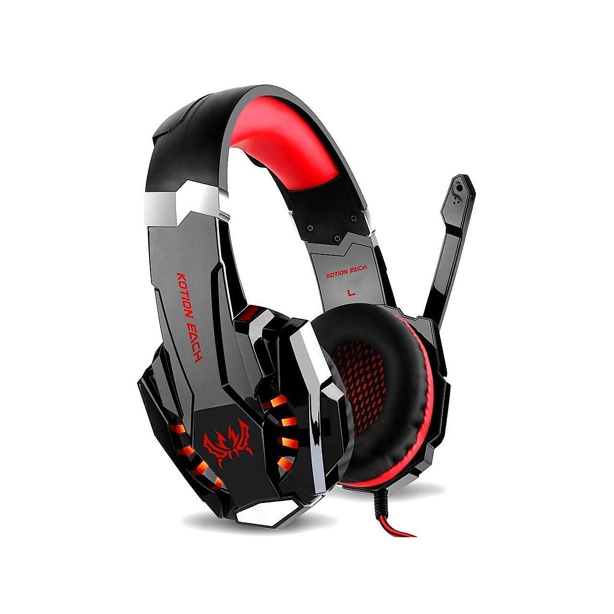 REDFIRE Stereo Gaming Headset for PS4, PC, Xbox One Controller, Noise Cancelling Over Ear Headphones Mic, LED Light, Bass Surround, Soft Memory Earmuffs for Laptop Mac Nintendo Switch Games -Red
