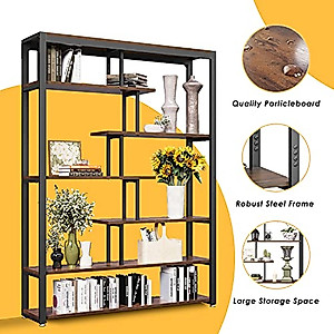 Wildhome 7-Shelves Staggered Bookshelf, 71 Inch Extra Tall Bookcase,Vintage Book Shelves Display Shelf Organizer for Office, Study Room, Living Room,(Retro Brown)