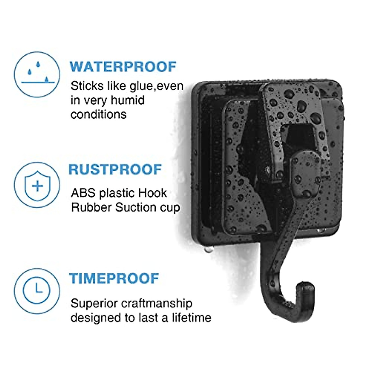 Khdrvok Heavy Duty Vacuum Square Cup Hook, Easy to Install and Remove, Black- Plated Plished Super Suction for Kitchen， Bathroom and Restroom, 2Pack