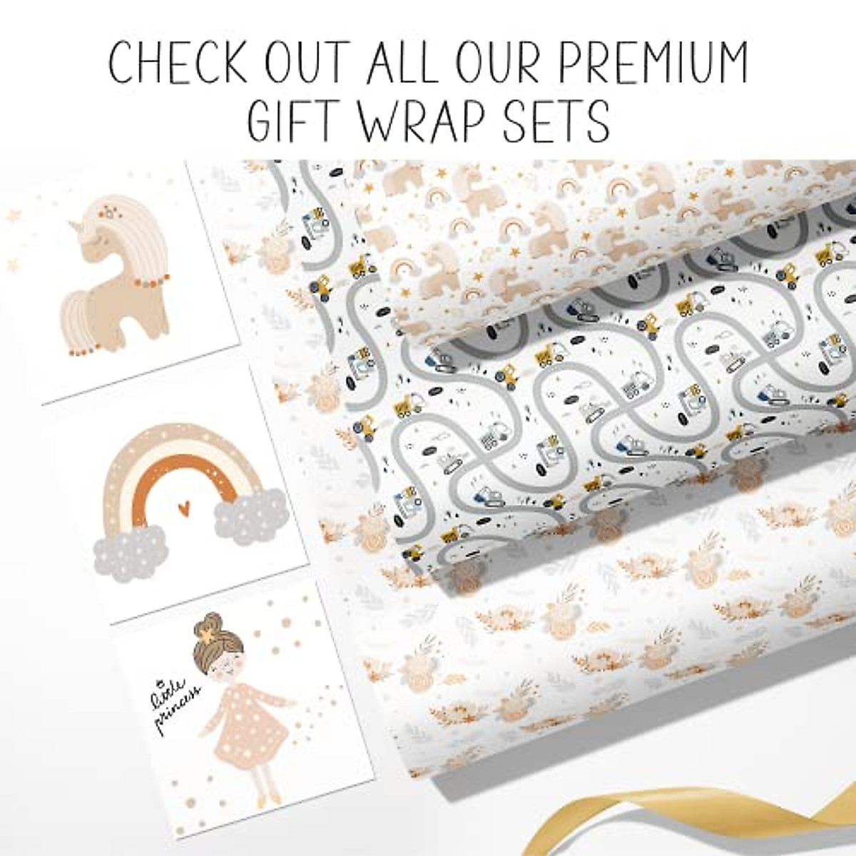 Gift Wrapping Paper - Unicorn Wrapping Paper Birthday Girl -3 Wrapping Paper Sheets (25"x35") Cards & Ribbon - Unicorns Gifts for Girls, Kids Birthday Wrapping Paper Girls, Rainbow Wrapping Paper Kids Wrapping Paper & Baby Shower Wrapping Paper Girl