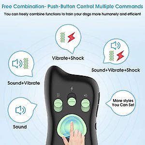 Bark Collar with Remote, Quick Charge IPX8 Waterproof Dog Shock Collar with APP, Free Combination Mode with Custom Sound,Vibration,Shock, T1sPro Include B1sPro All Functions