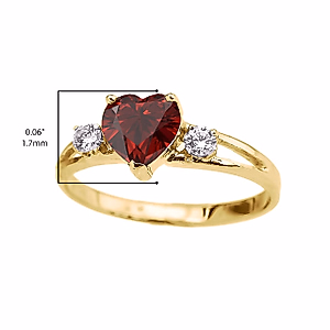 Modern Contemporary Rings 10k Yellow Gold Heart Shape Garnet & White Topaz Split Shank Three Stone Ring - Size 5-1/2