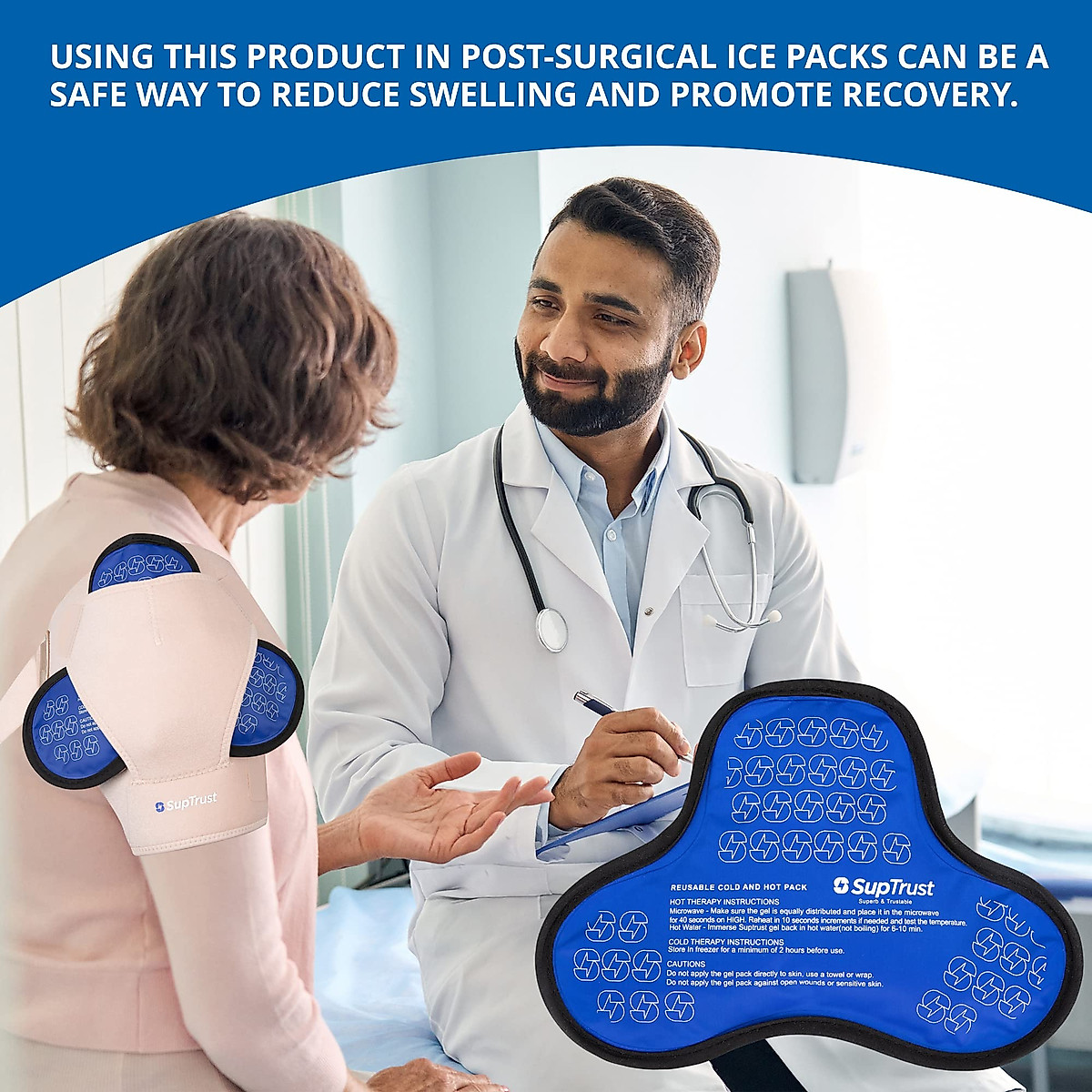 Gel Ice Pack for Injuries Reusable: Cold/Hot Pack for Neck, Shoulder, Knee, Hot Cold Therapy for Rotator Cuff Injuries, Bursitis, and Swelling, Shoulder Ice Pack Wrap, Ice Pack for Shoulder Brace