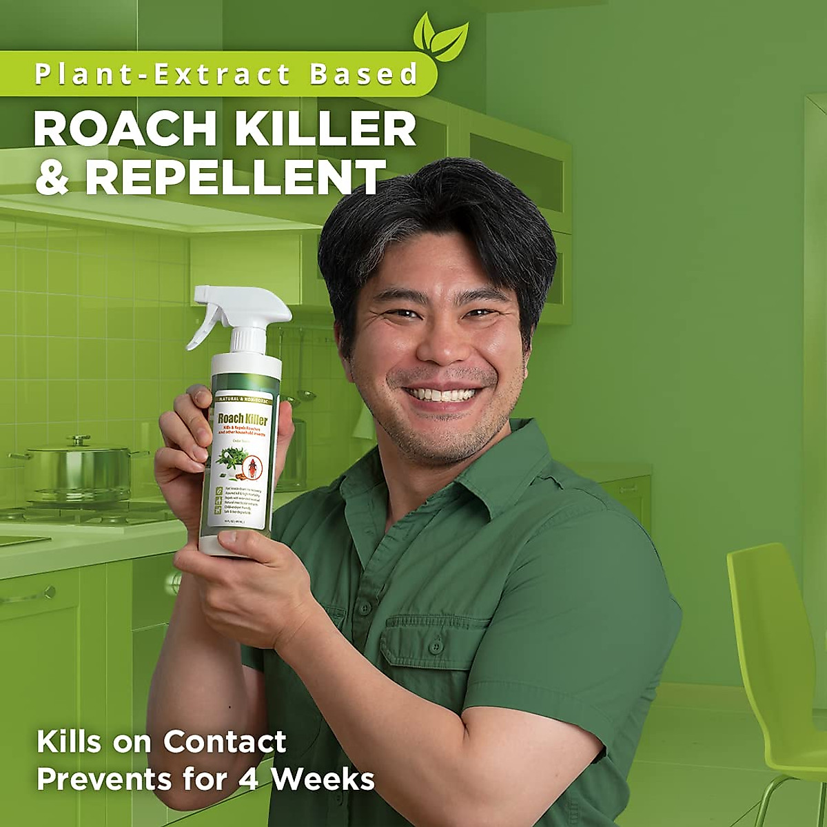 EcoRaider Roach Killer and Repellent (16oz), Fast Kill & Lasting Repellency, Green & Non-Toxic