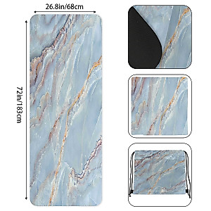 Marble Pattern Waves Yoga Mat Folding Travel Fitness & Exercise Mat with Carrying Bag Non-Slip Lightweight Travel Yoga Mat for Women Pilates 72"L × 26.8” W × 2 Mm Thick