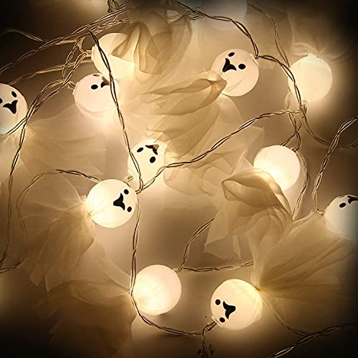 KIMOBER 20 LEDs Halloween Ghost String Lights,Battery Powered Lighting Decoration for Halloween Outdoor Indoor Party
