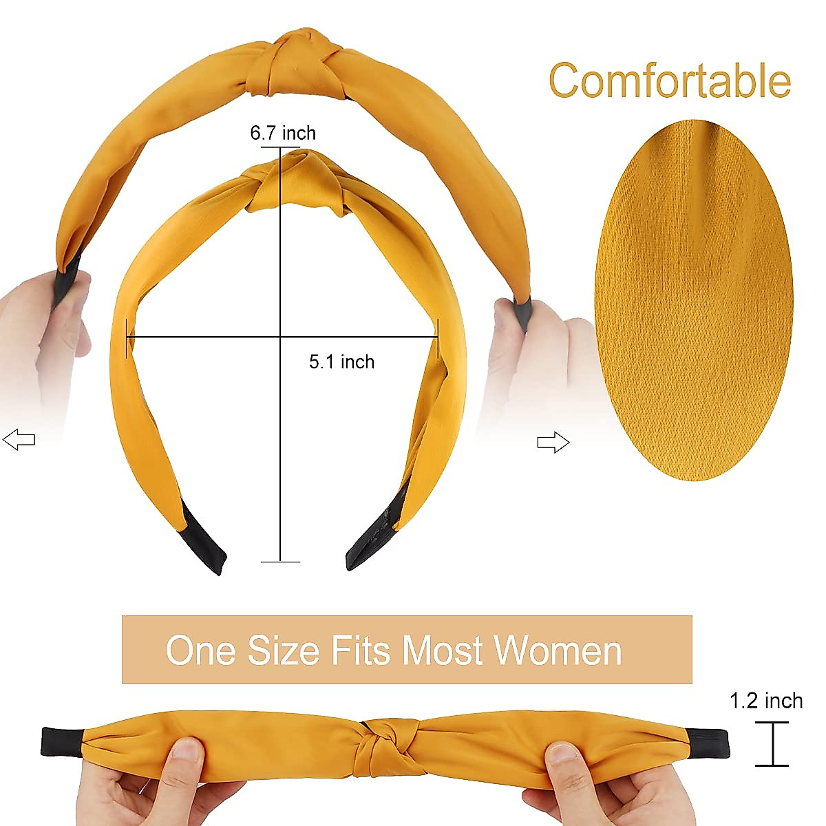 TOBATOBA Knotted Satin Headbands Pack - Cute Top Knot No Slip Headbands for Women, Girls Hair Accessories