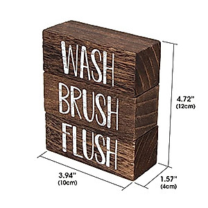 J JACKCUBE DESIGN Wash Brush Flush Bathroom Signs, Funny Farmhouse Classic Rustic Wooden Sign Box- Bath Home Vintage Decor Sign Art with Sayings- MK1066A