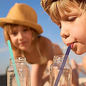 Senneny Set of 12 Silicone Drinking Straws for 30oz and 20oz - Reusable Silicone Straws BPA Free Extra Long with Cleaning Brushes- 12 Straight- 8mm diameter