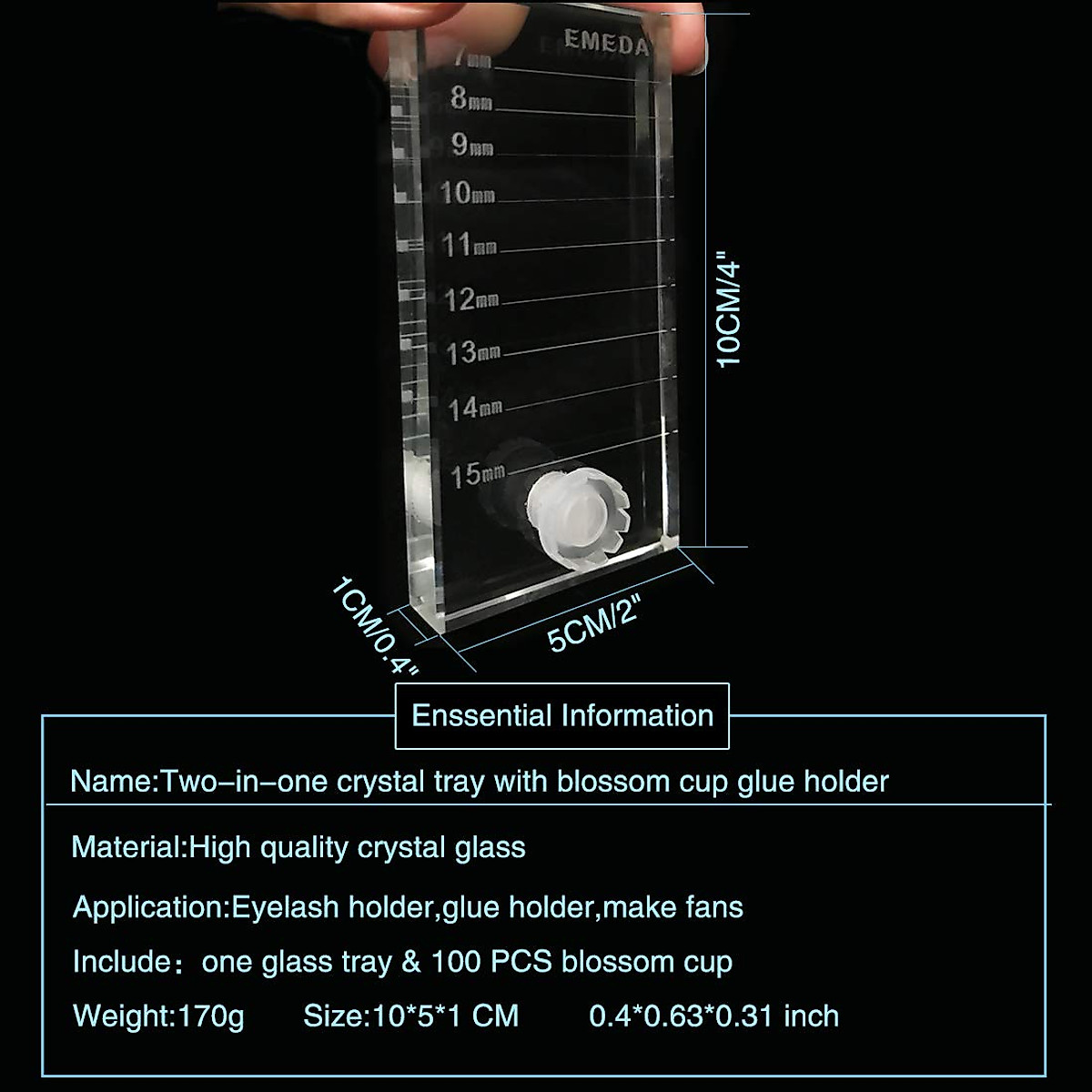 Eyelash Extension Supplies Lash Tray with 100 PCS Blooming Glue Cup Crystal Glass Acrylic Lash Tiles Strip Palett Holder Tools Jade Stone