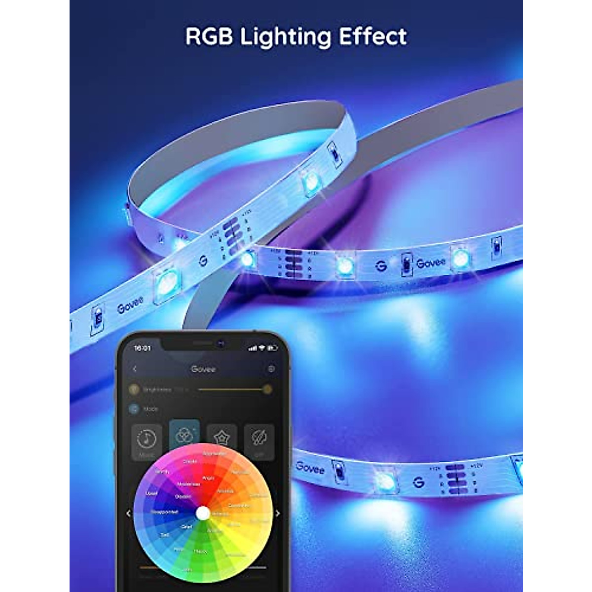 Govee WiFi LED Strip Lights, 32.8ft RGB Strip Lights Work with Alexa and Google Assistant, Smart App Control, 64 Scenes, Music Sync, DIY LED Lights for Bedroom, Kitchen, Party, Living Room, TV