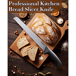 Cook N Home Bread Slicer Knife 10-Inch, Wavy Serrated High Carbon Stainless Steel Sharp Kitchen Knife, Ergonomic Handle, Black