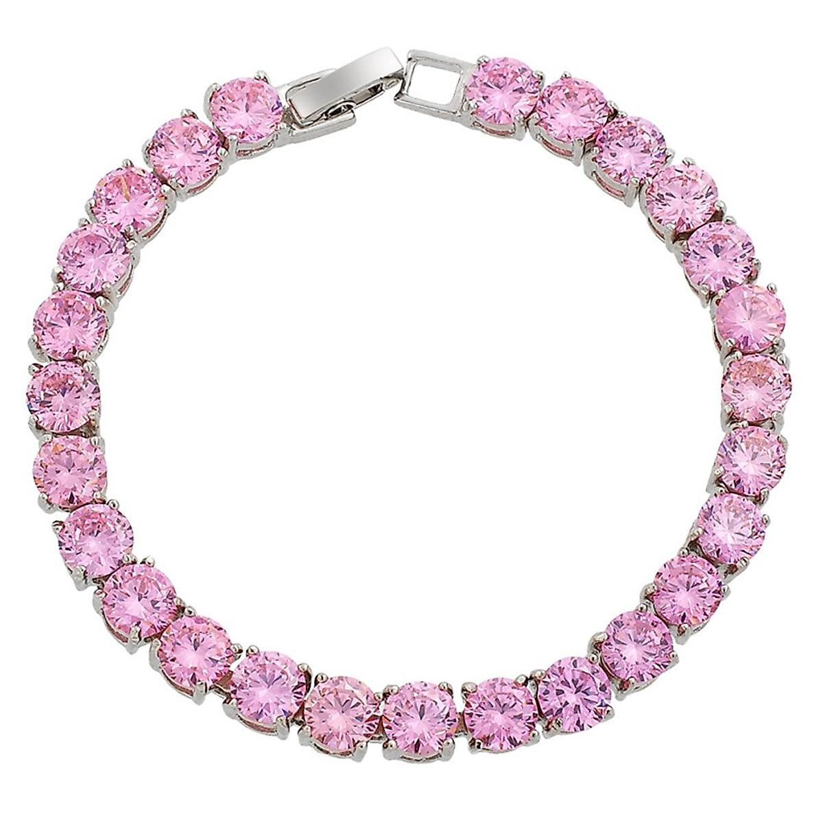 RIZILIA Round Cut Simulated Pink Sapphire CZ 18K Gold Plated Tennis Bracelet, 7"
